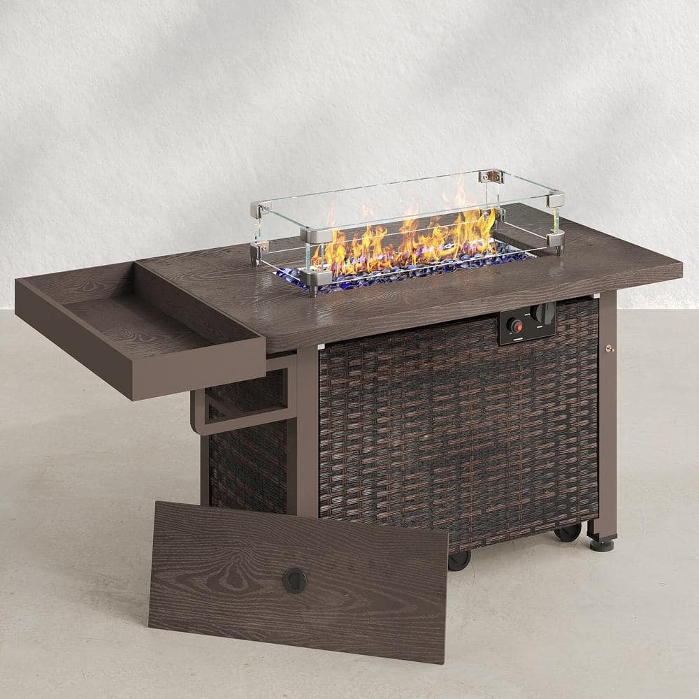 AURA OUTDOOR 52 in. 50,000 BTU Brown Rectangular Wicker Outdoor Fire ...