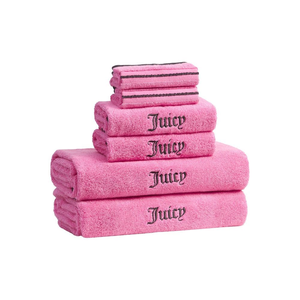 JUICY COUTURE Neon Border 6-Piece Cotton Bath Towel Set in Hot Pink ...