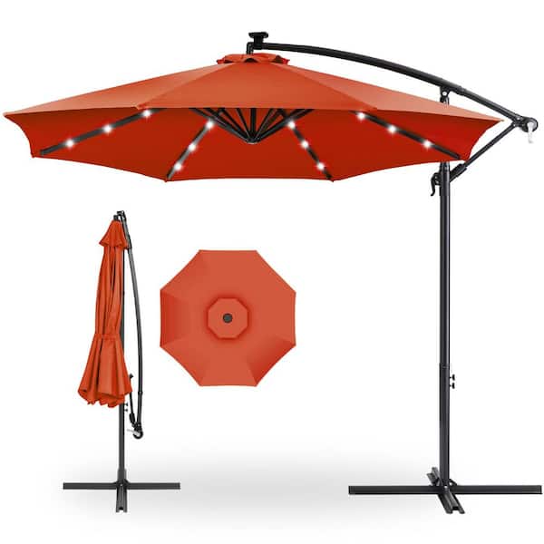 10 ft. Steel Cantilever Solar Tilt Patio Umbrella in Rust ZSKY7463 ...