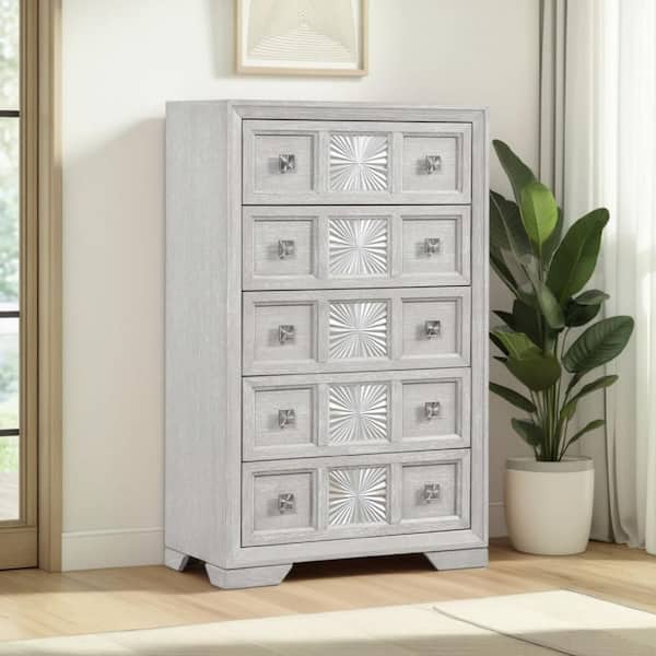 Benjara Diaz Light Gray 5 Drawers 36 in. Tall Dresser Chest of Drawers ...