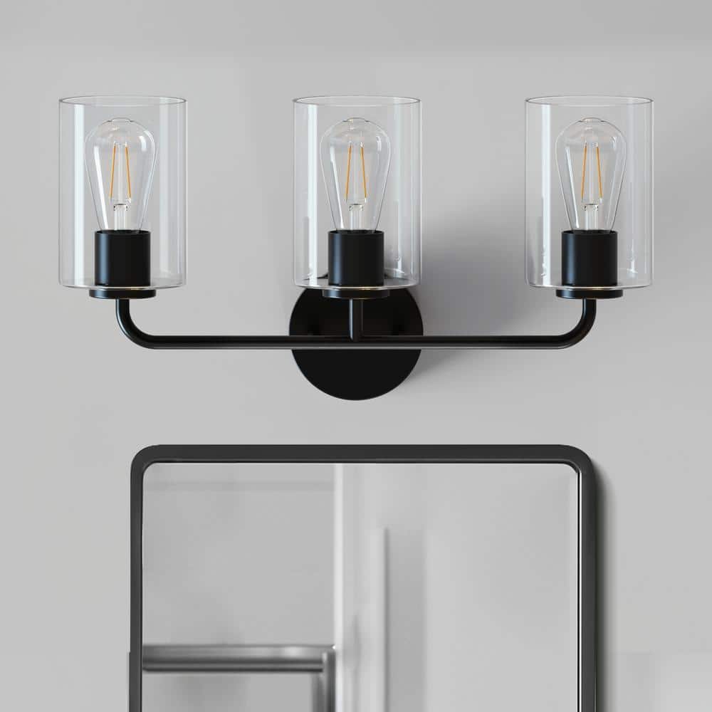 Briignite 21 in. 3-Light Cylinder Matte Black Finish Modern Vanity ...