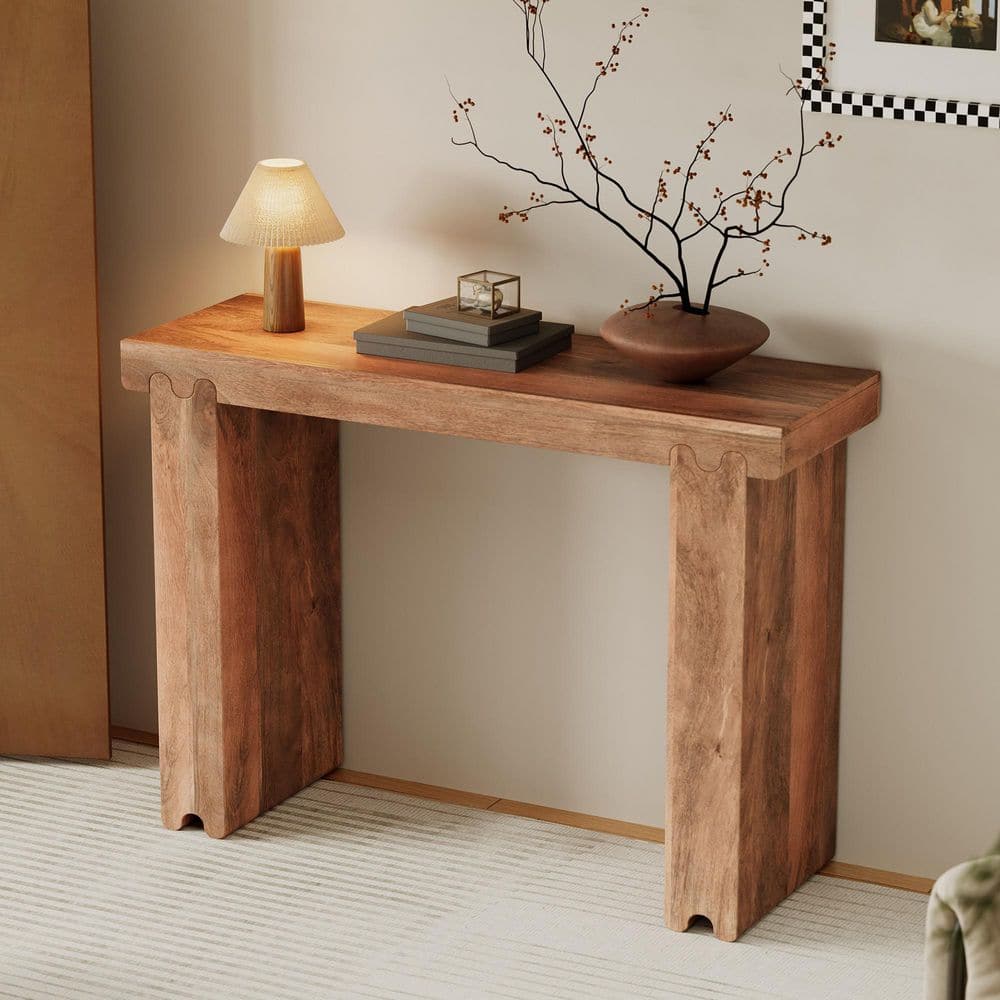 Polibi 45.00 in. Dark Wood Rectangle Solid Wood Console Table, Sofa ...