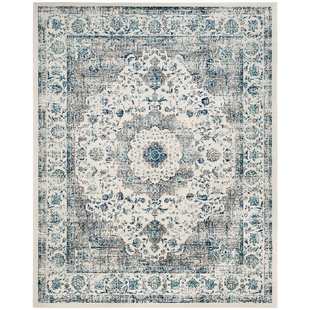 SAFAVIEH Evoke Ivory/Gray 11 ft. x 15 ft. Distressed Border Medallion ...