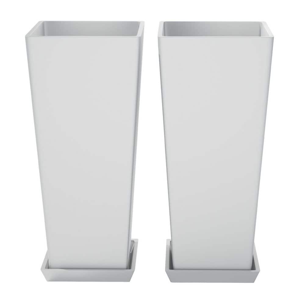 TUYOHW Tall Plastic Planters-White Outdoor/Indoor Garden Pots (10 in. L ...
