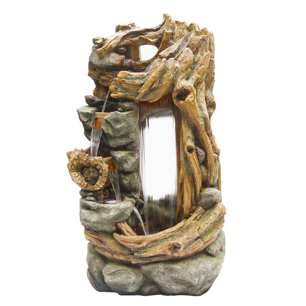 Alpine Corporation 71 in. Tall Outdoor Tree Trunk Fountain Polyresin ...