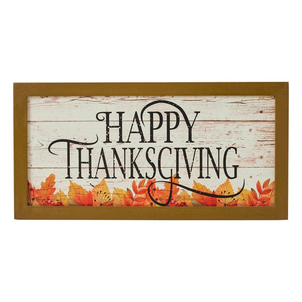 VHC BRANDS 8 in. Shiplap Happy Thanksgiving Fall Leaves Wall Sign 85381 ...