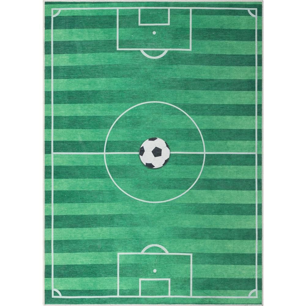 Well Woven Soccer Field Modern Kids Green 5 ft. x 7 ft. Machine ...