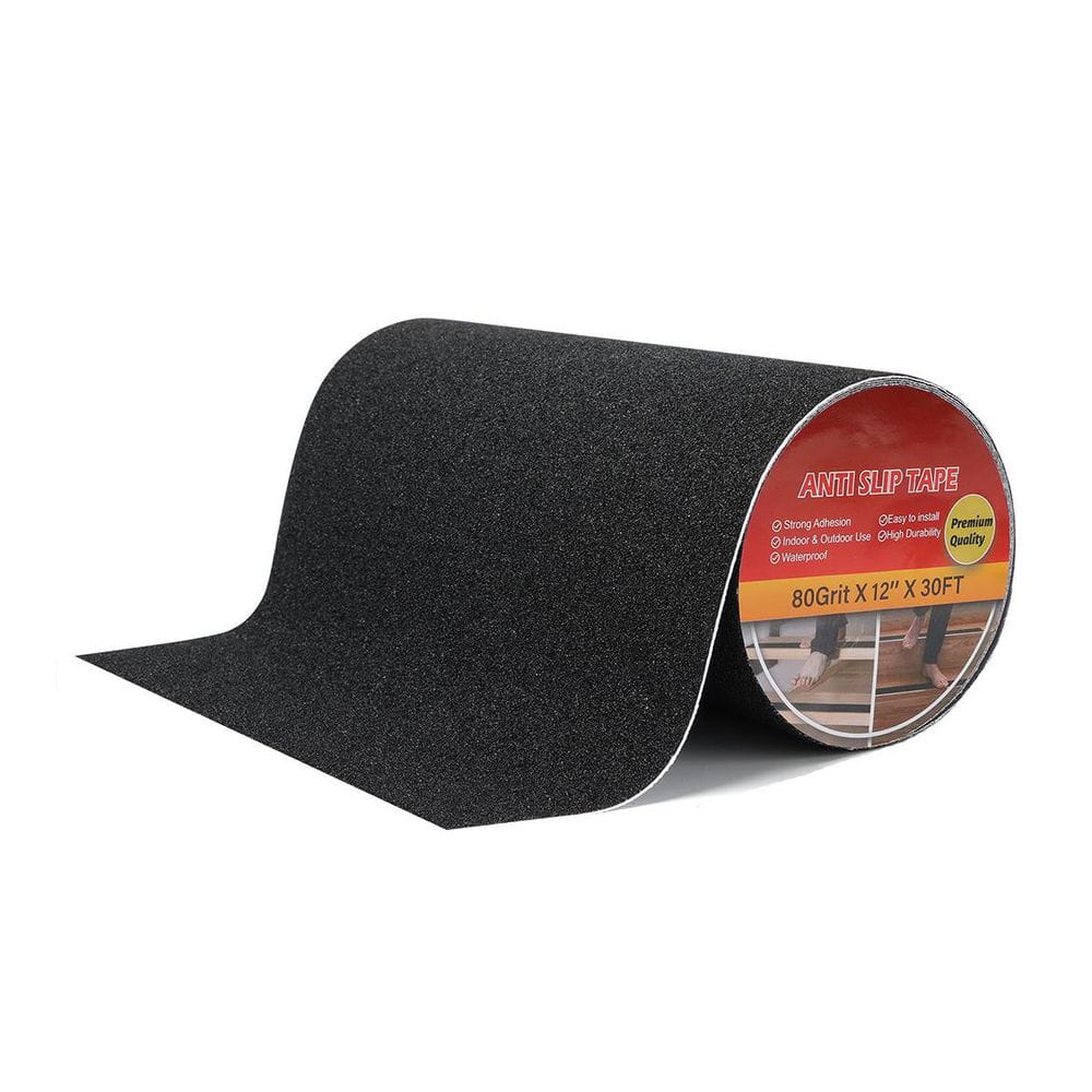 Black 12 in. x 30 ft. High Traction Non-Slip Stair Tread Cover Set of 1 ...