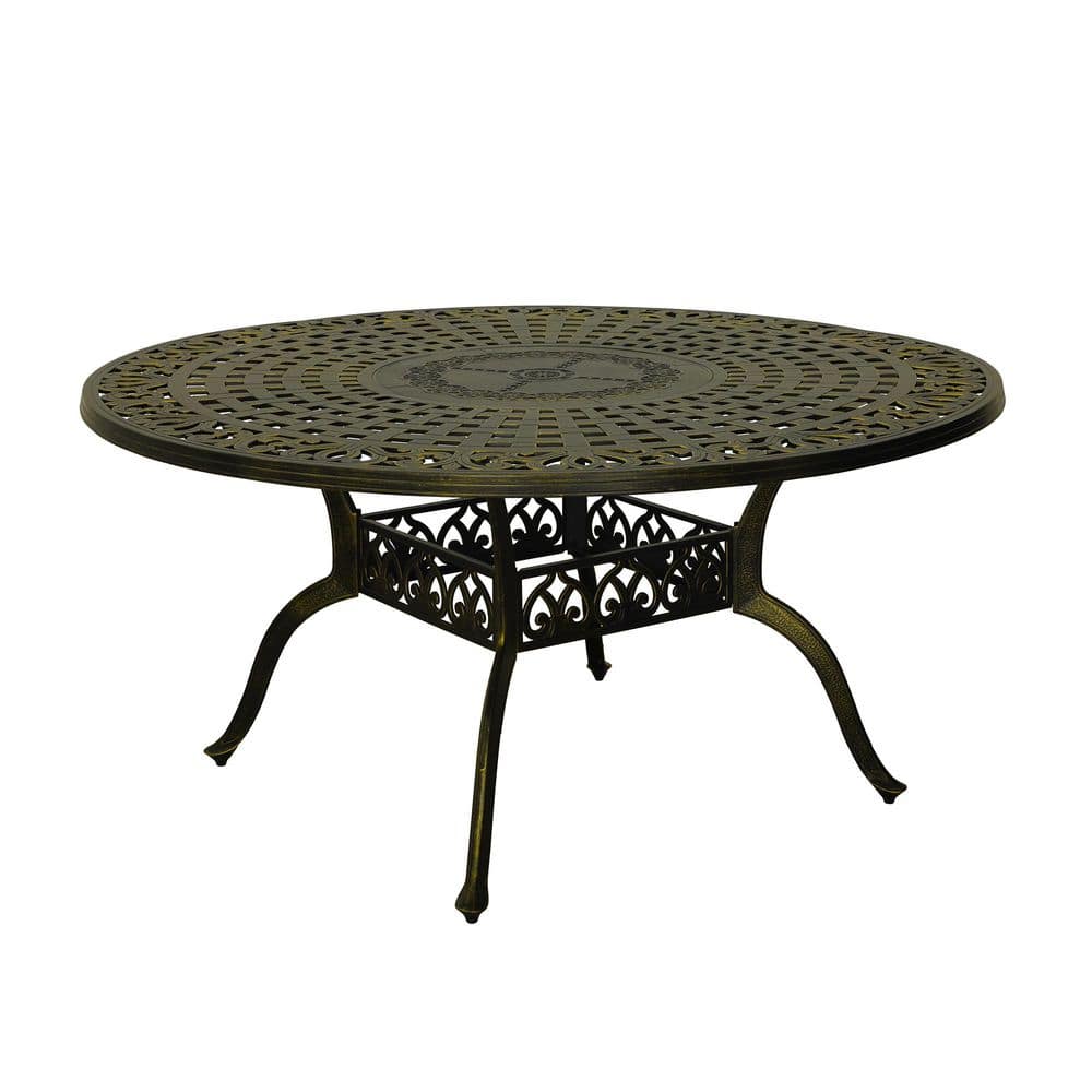 Clihome 59 in. Cast Aluminum Patio Round Carved Pattern Dining Table in ...