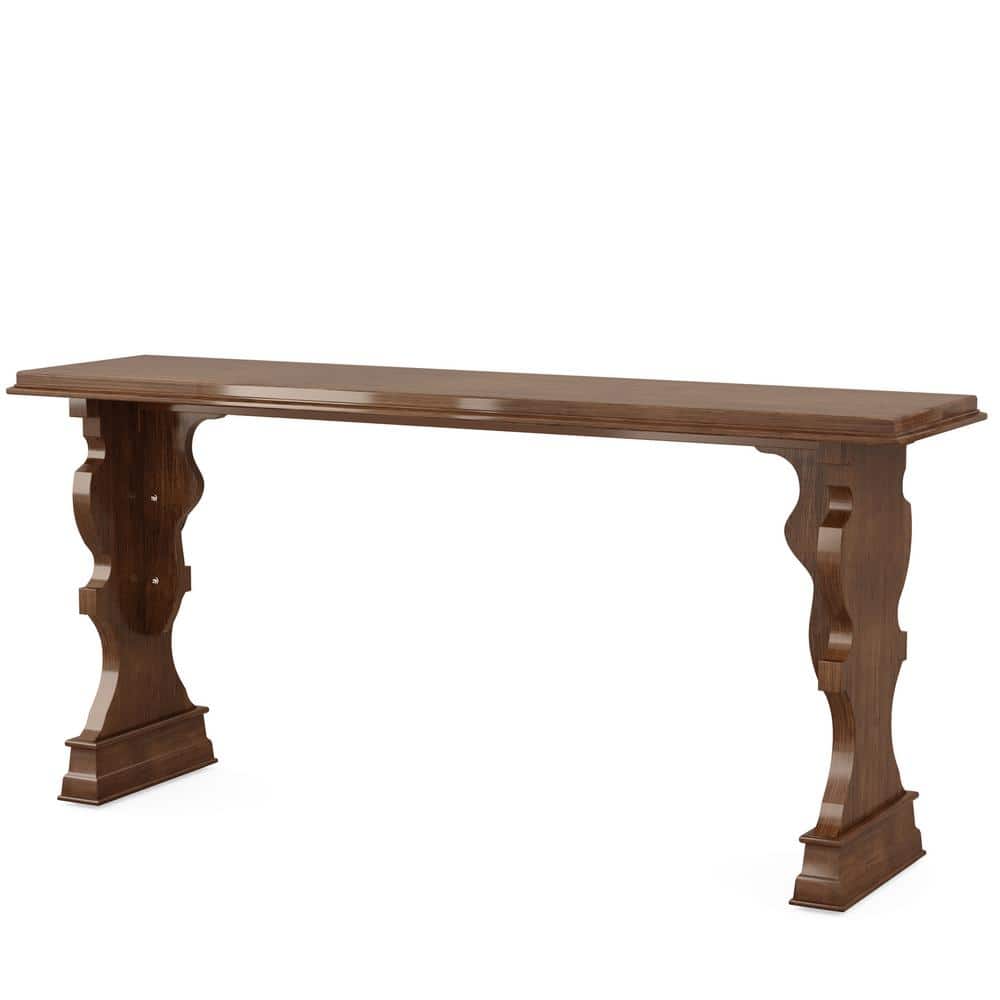 BYBLIGHT Turrella 63 in. Walnut Rectangle Wood Console Table with ...