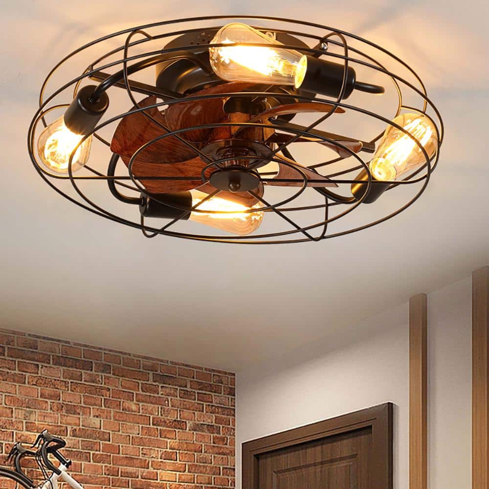 EAQUIL Alaska 20 in. Indoor Black Open Cage Ceiling Fan with Light and ...