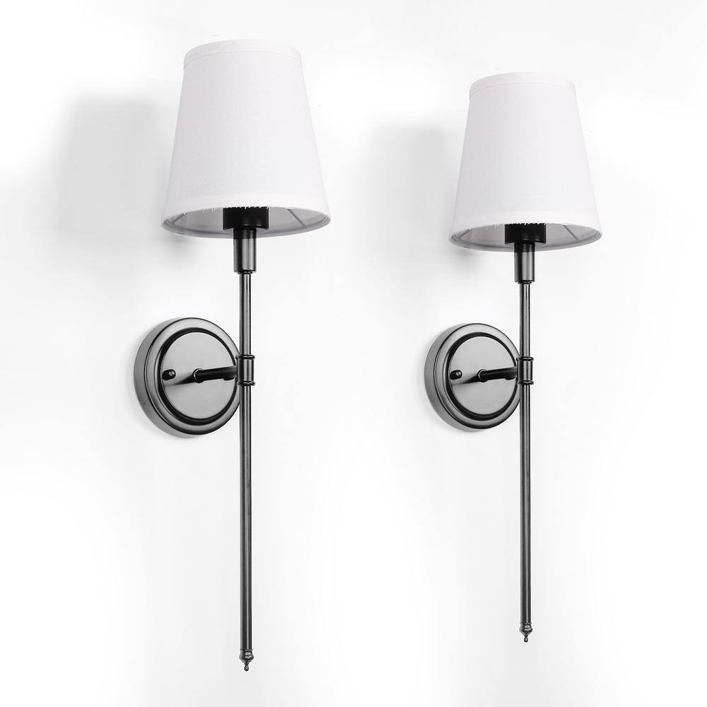 Briignite 6.3 in.1-Light Black Wall Sconces with White Fabric Shade ...