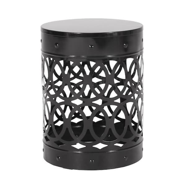 Black Metal Outdoor Side Table, Accent Table, End Table with Iron Cut ...