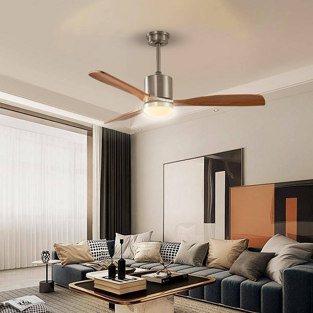 52 in. LED Indoor Sand Nickel Chandelier Ceiling Fans with Lights Kit ...