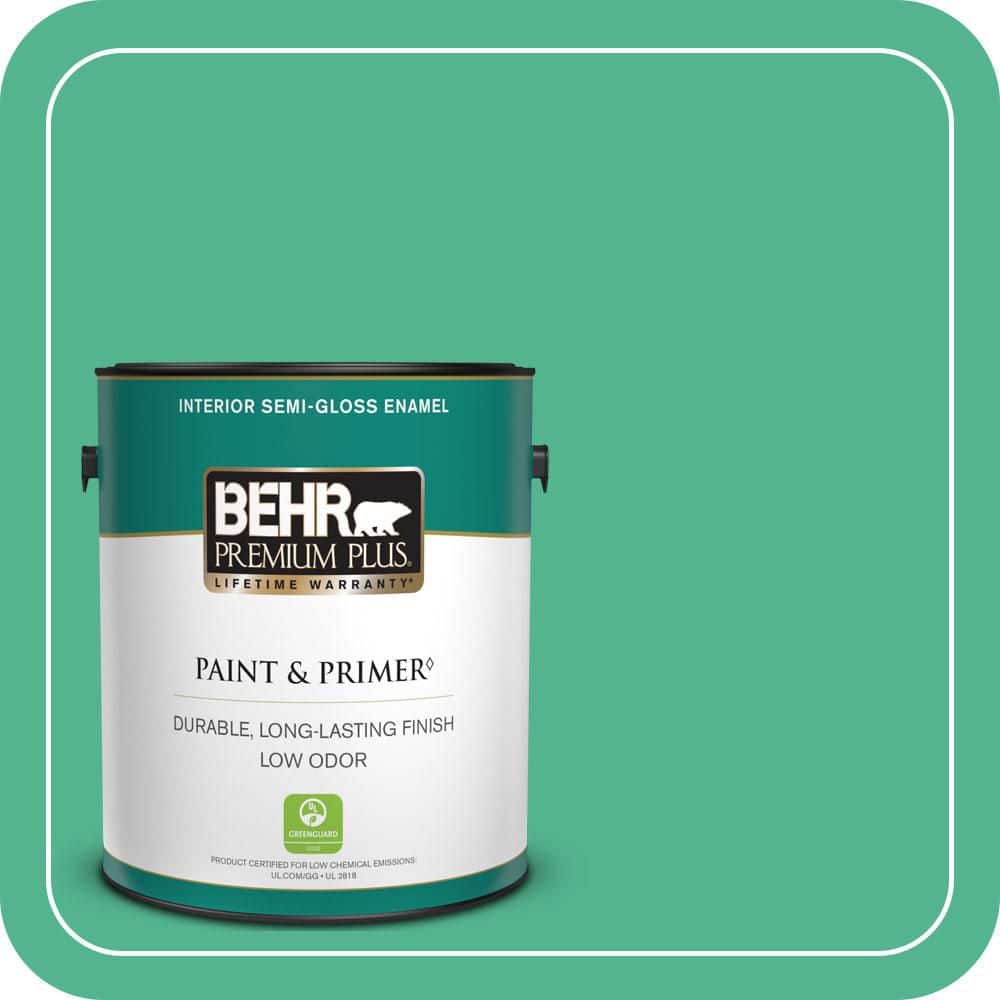 BEHR PREMIUM PLUS 1 gal. #MQ4-16 Aruba Green Semi-Gloss Enamel Low Odor ...