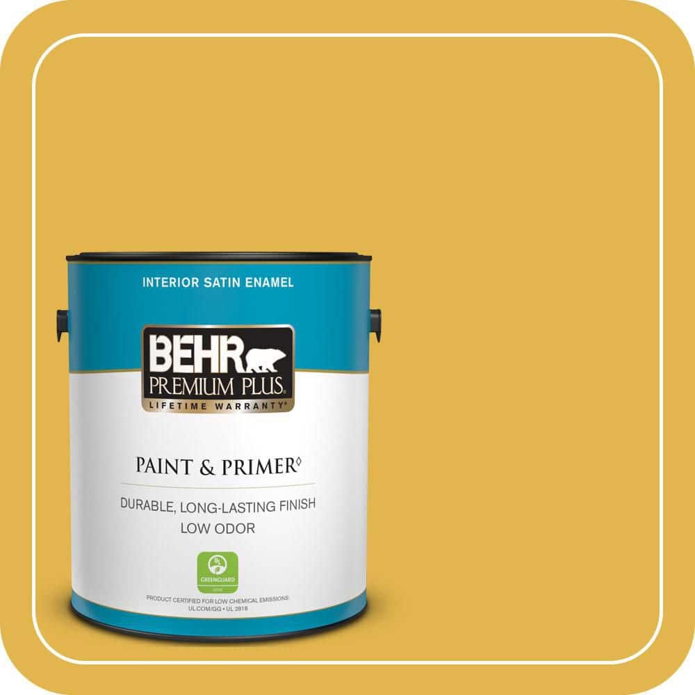 BEHR PREMIUM PLUS 1 gal. #360D-6 Yellow Gold Satin Enamel Low Odor ...