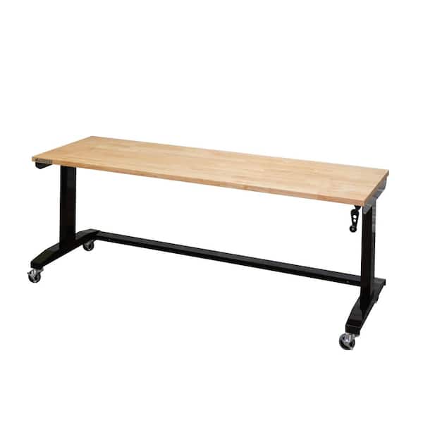 Husky 72 in. W x 24 in. D Adjustable Height Black Worktable with Solid Wood Top HOLT72XDB11 The Home Depot