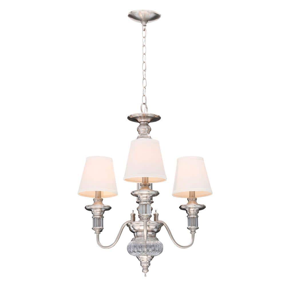 Hampton Bay Gala 3-Light Polished Nickel Chandelier with Ivory Fabric ...