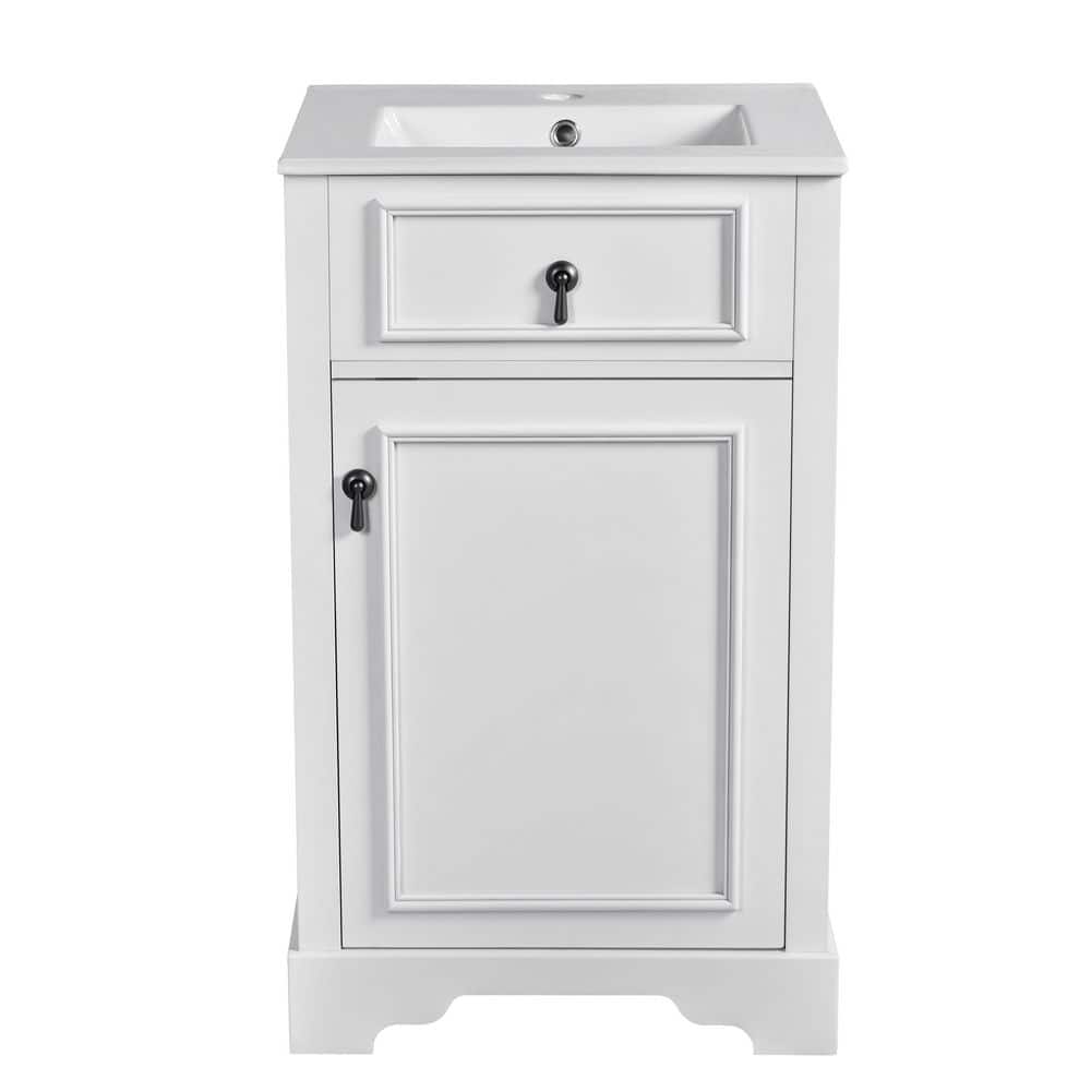 LuckByte 20 in. White Wood Rectangle Vessel Sink Bathroom Vanity Combo ...