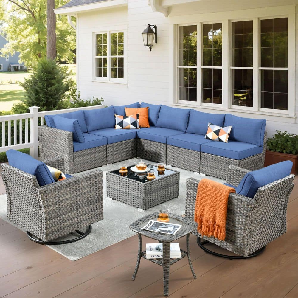 XIZZI Slaurel 10 Pieces Wicker Outdoor Patio and Swivel Rocking Chairs ...