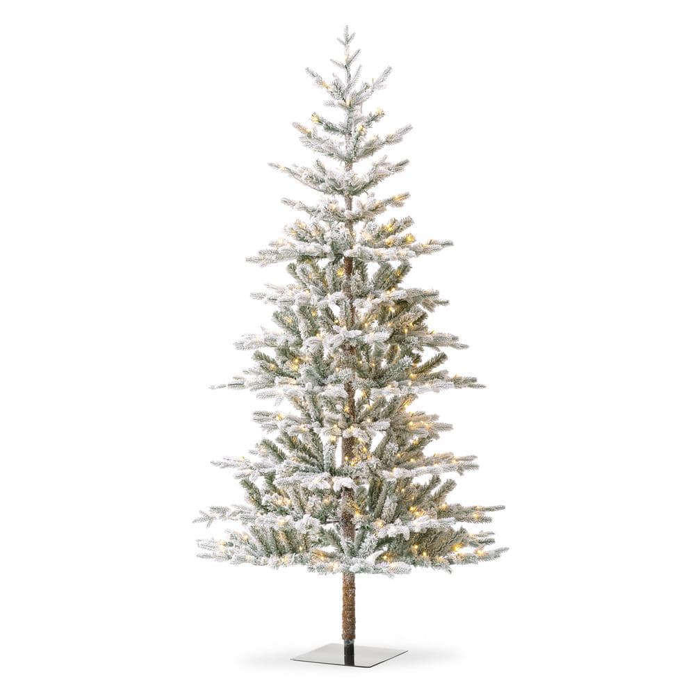 Glitzhome 8 ft. Deluxe Pre-Lit Flocked Fir Artificial Christmas Tree ...