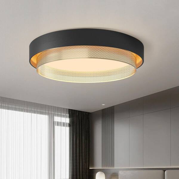 Y'INSP 19.69 in. 38-Watt Modern Black Integrated LED Round Flush Mount ...