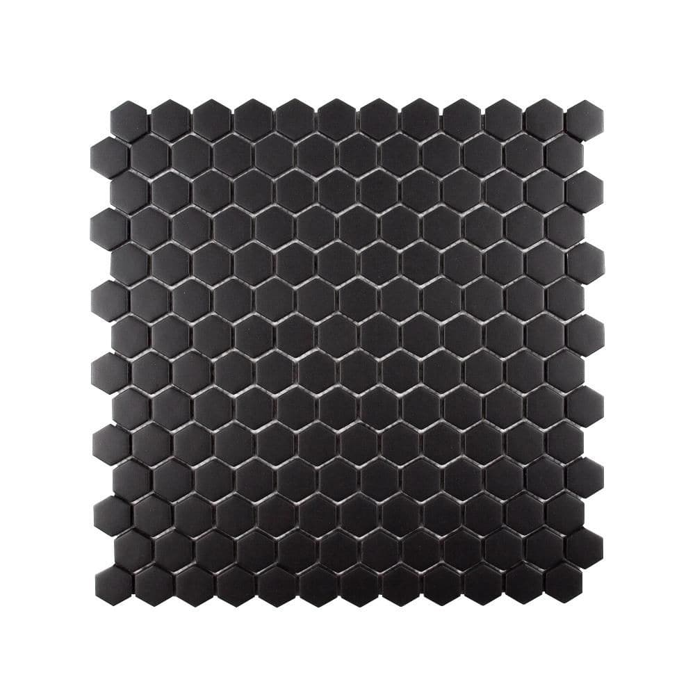 Jeffrey Court 1 in. Hexagon Black 11.375 in. x 11.625 in. Matte Glass ...