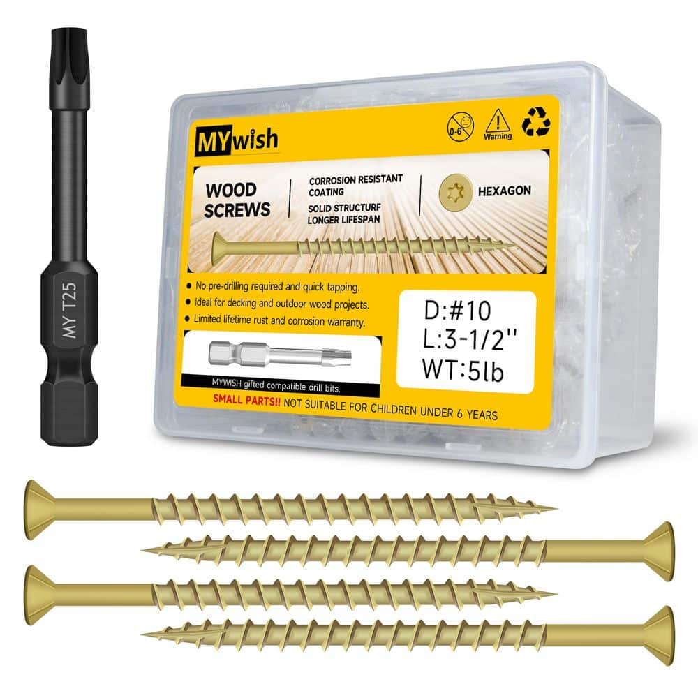 MYWISH #10 x 3-1/2 in. Tan Star Flat-Head Wood Deck Screws (270-Piece ...