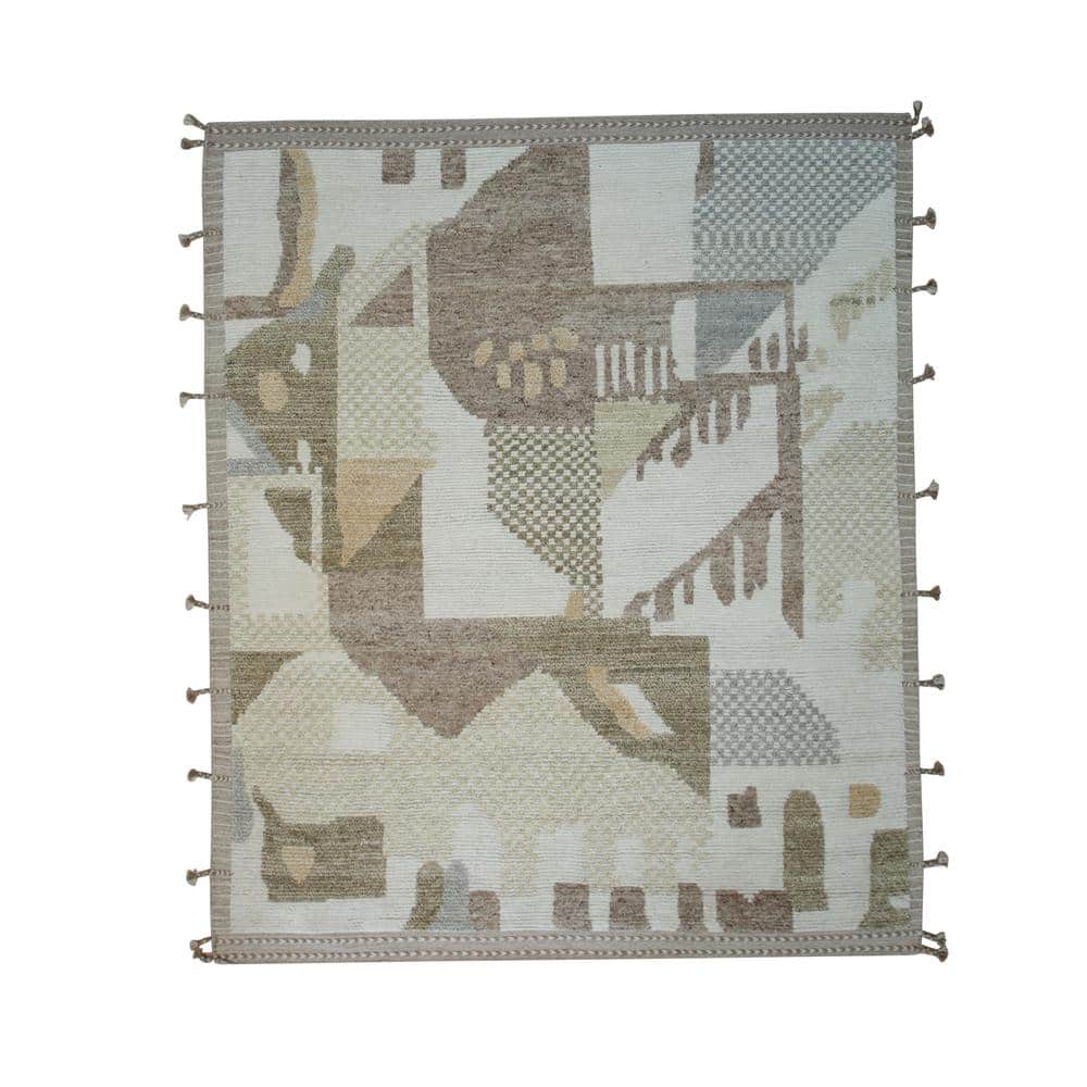 EORC Multicolored 8 ft. x 10 ft. Hand-Knotted Wool Modern Hand Spun ...