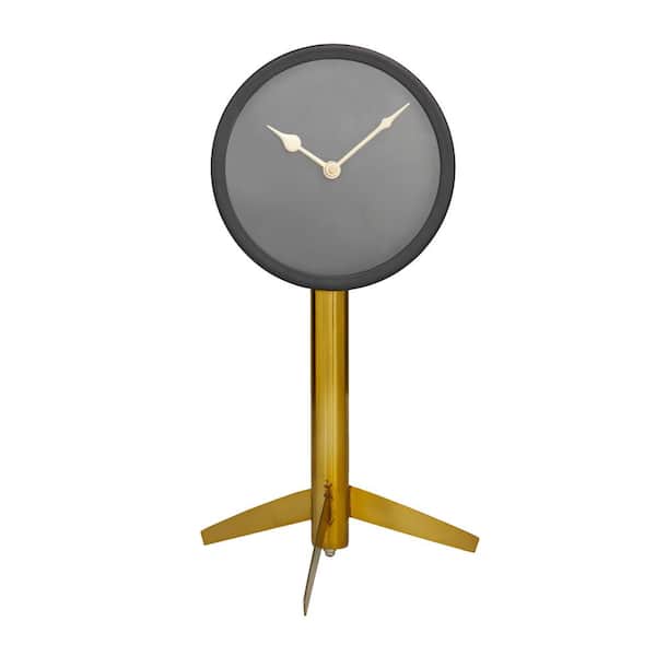 Litton Lane 7 in. x 13 in. Black Stainless Steel Clock with Gold Stand ...