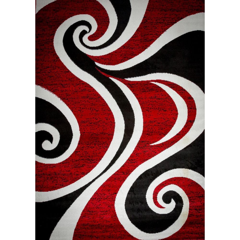 MSRUGS F Collection Blacksmith Swish Area Rug in Red and Black 2x5 7501 ...