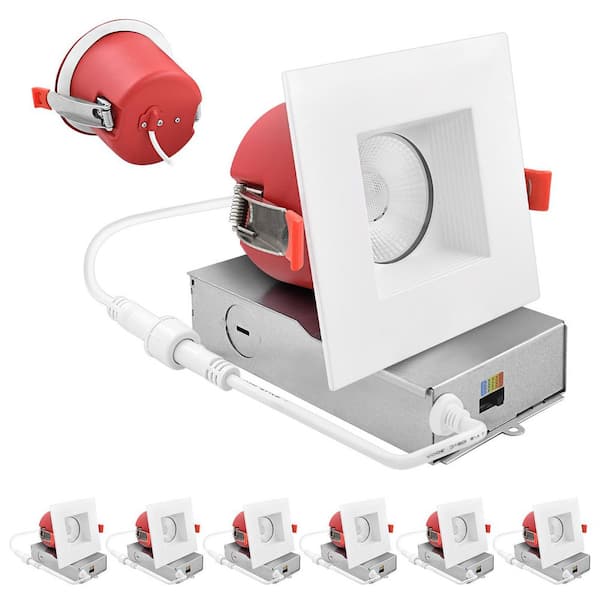 LUXRITE 4 in. Square Integrated LED Recessed Light J-Box 5CCT 2 Hour ...