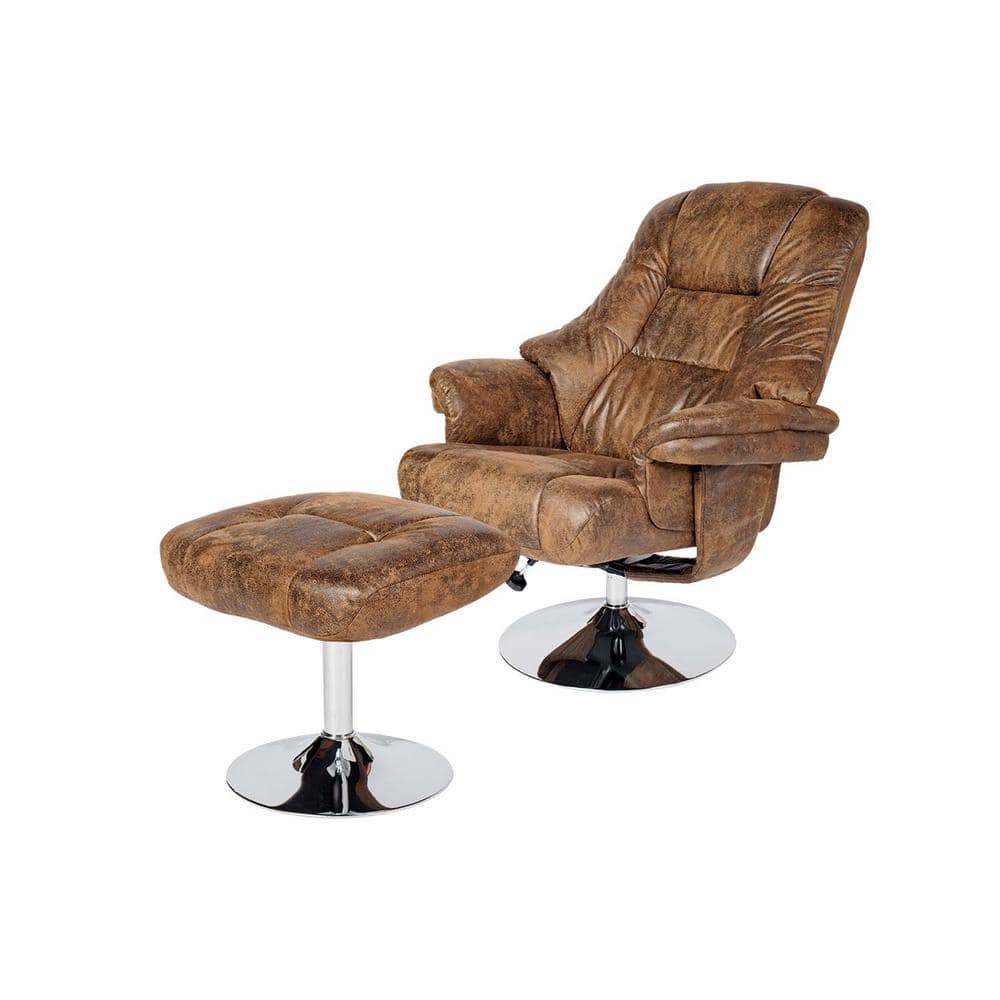 Wateday Vintage Brown Leather Swivel Recliner Arm Chair with Ottoman YJ ...