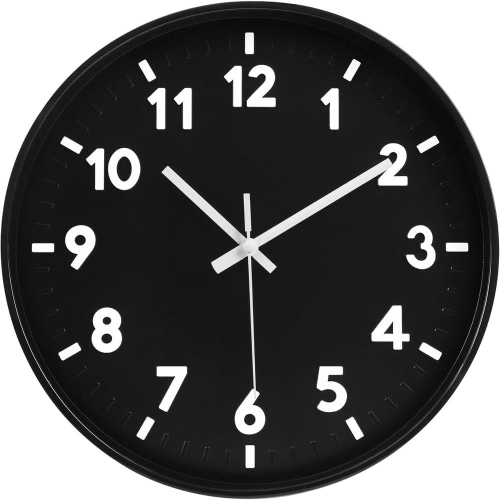 Afoxsos 12 in. Black Analog Wall Clock Silent Non-Ticking Battery ...