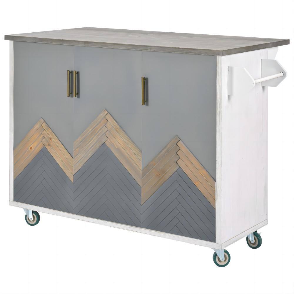 Polibi White Farmhouse MDF Kitchen Cart on Wheels with Drop Leaf ...