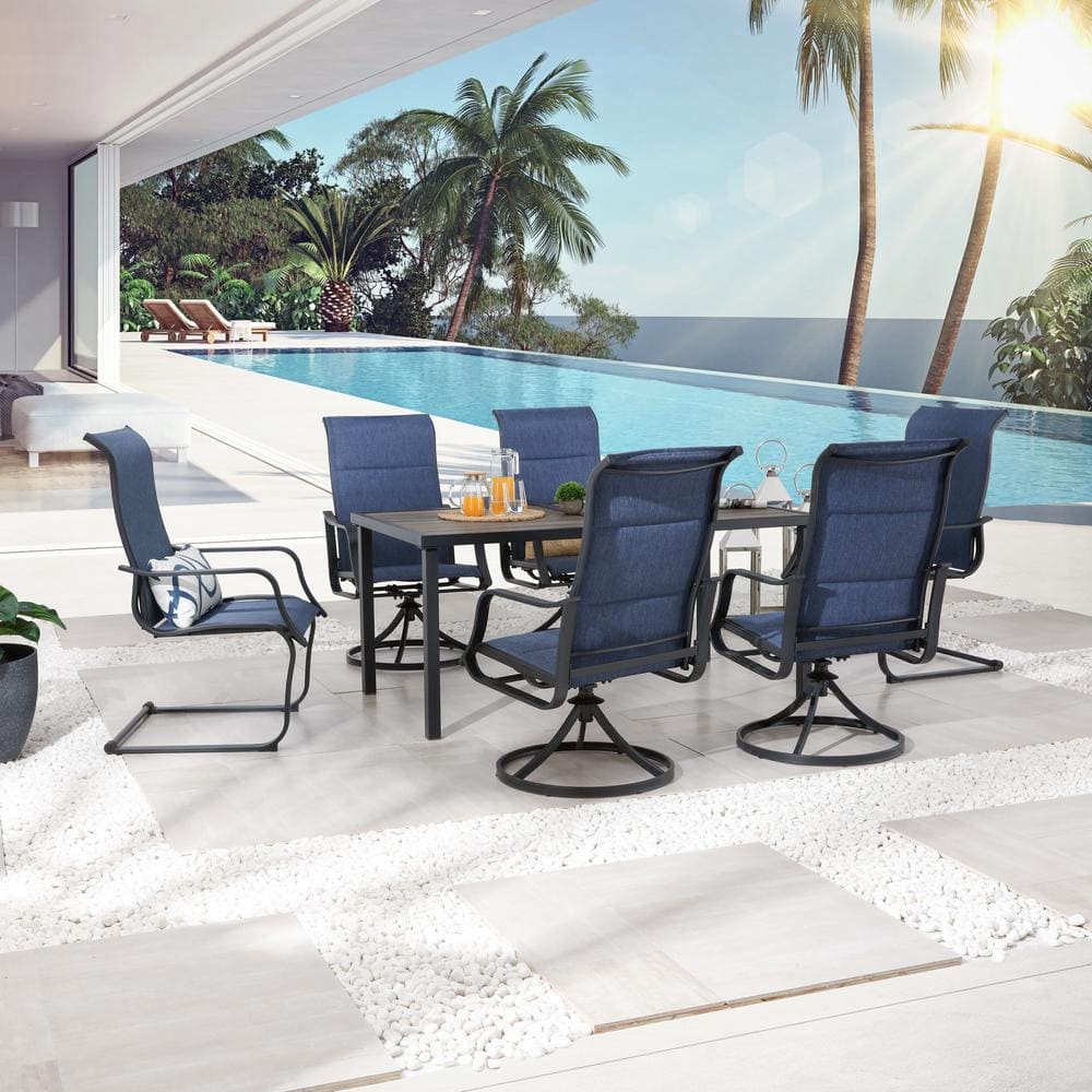 TOP HOME SPACE 7-Piece Faux Woodgrain Table Rectangular Outdoor Dining ...