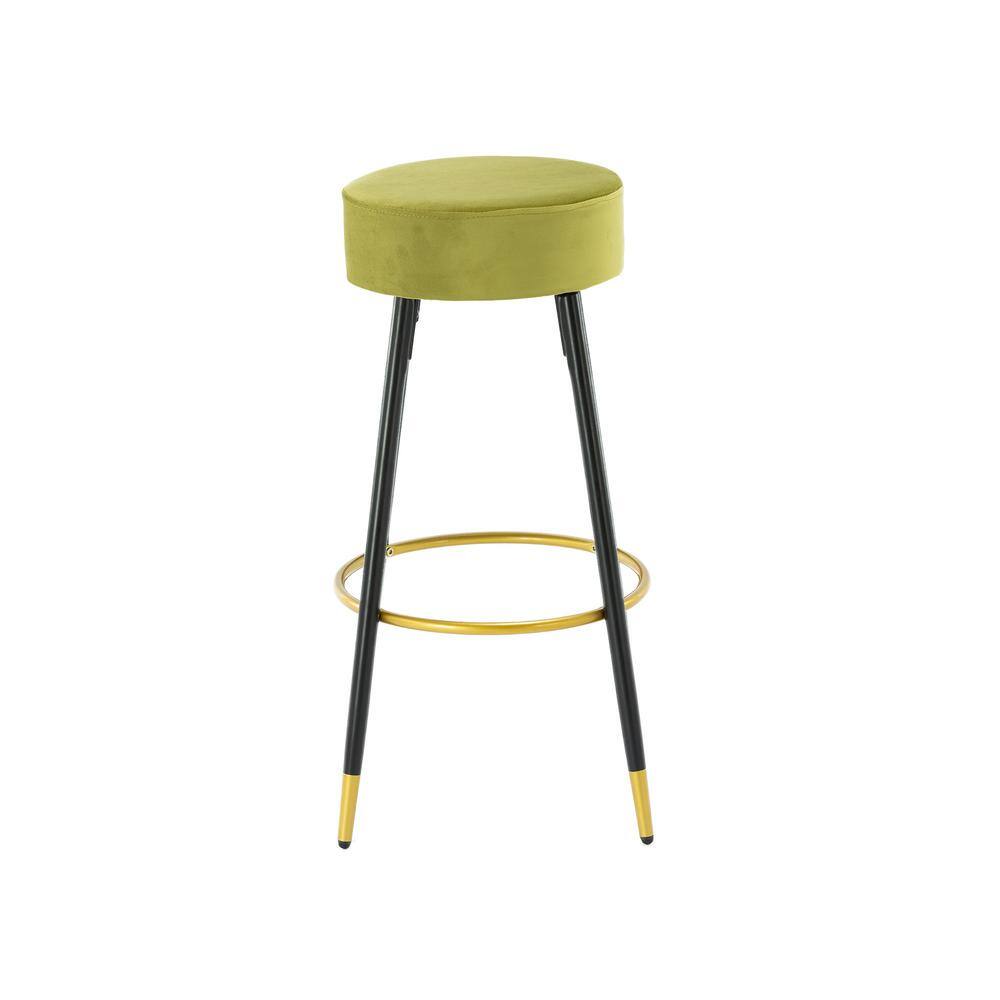 24 in. Green Iron Velvet Kitchen Bar Stools Upholstered Dining Chair ...