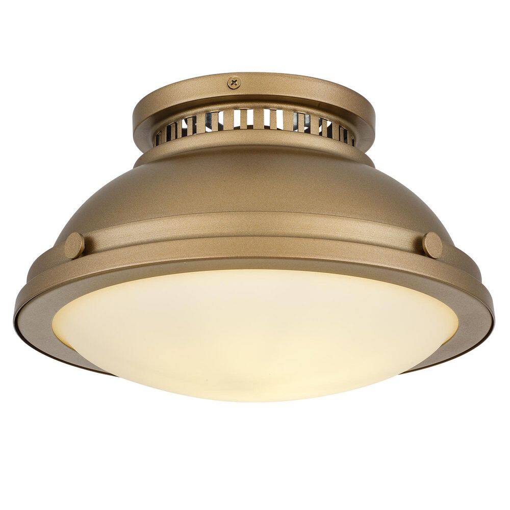 BRIXON London 14-in. 2-Light Vintage Polished Brass Flush Mount Bulbs ...