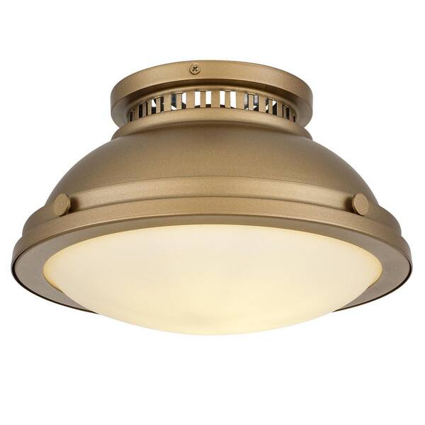 BRIXON London 14-in. 2-Light Vintage Polished Brass Flush Mount Bulbs ...