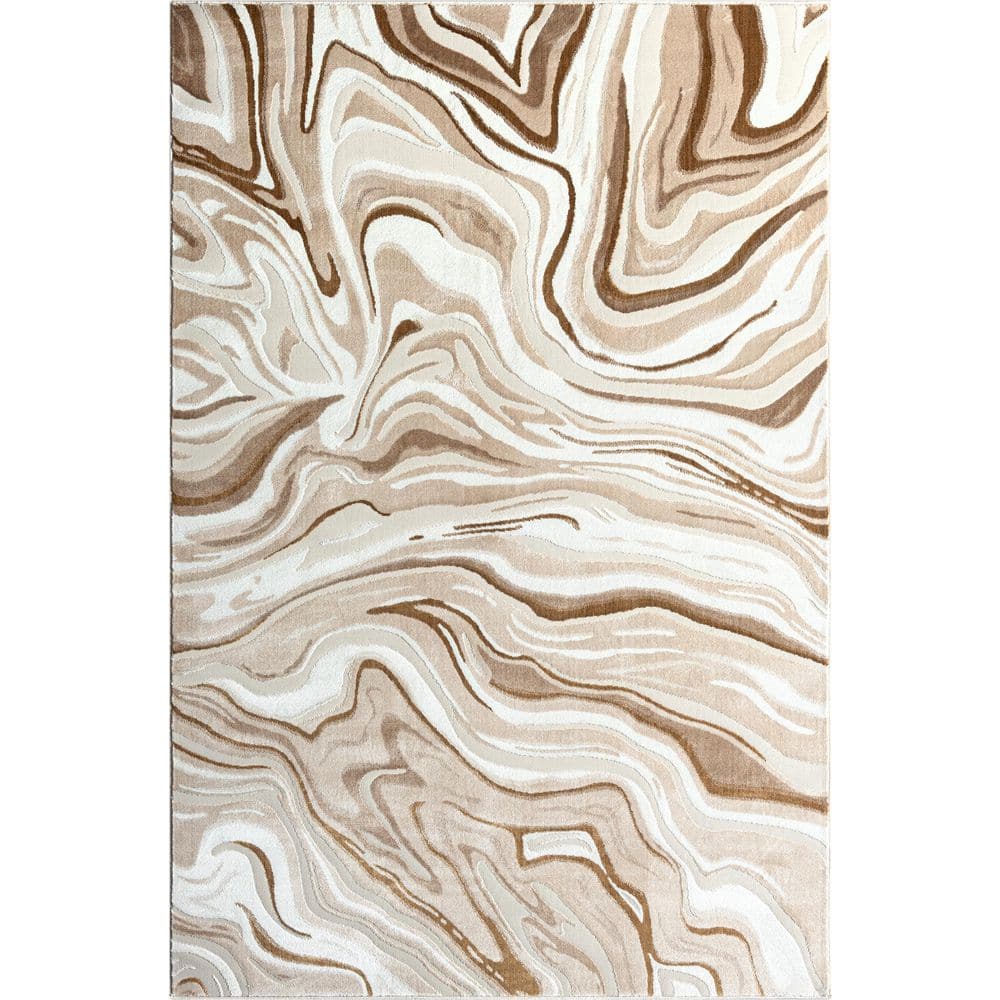 Abani Regal Beige 7 ft. 9 in. x 10 ft. 2 in. Swirl Lines Polypropylene ...
