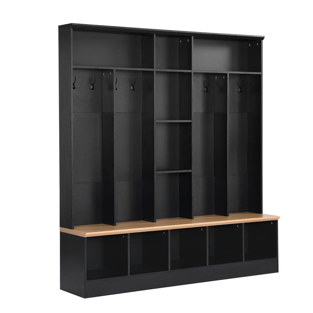 Nestfair Black Freestanding Hall Tree with Storage Bench, Shoe Cabinet ...