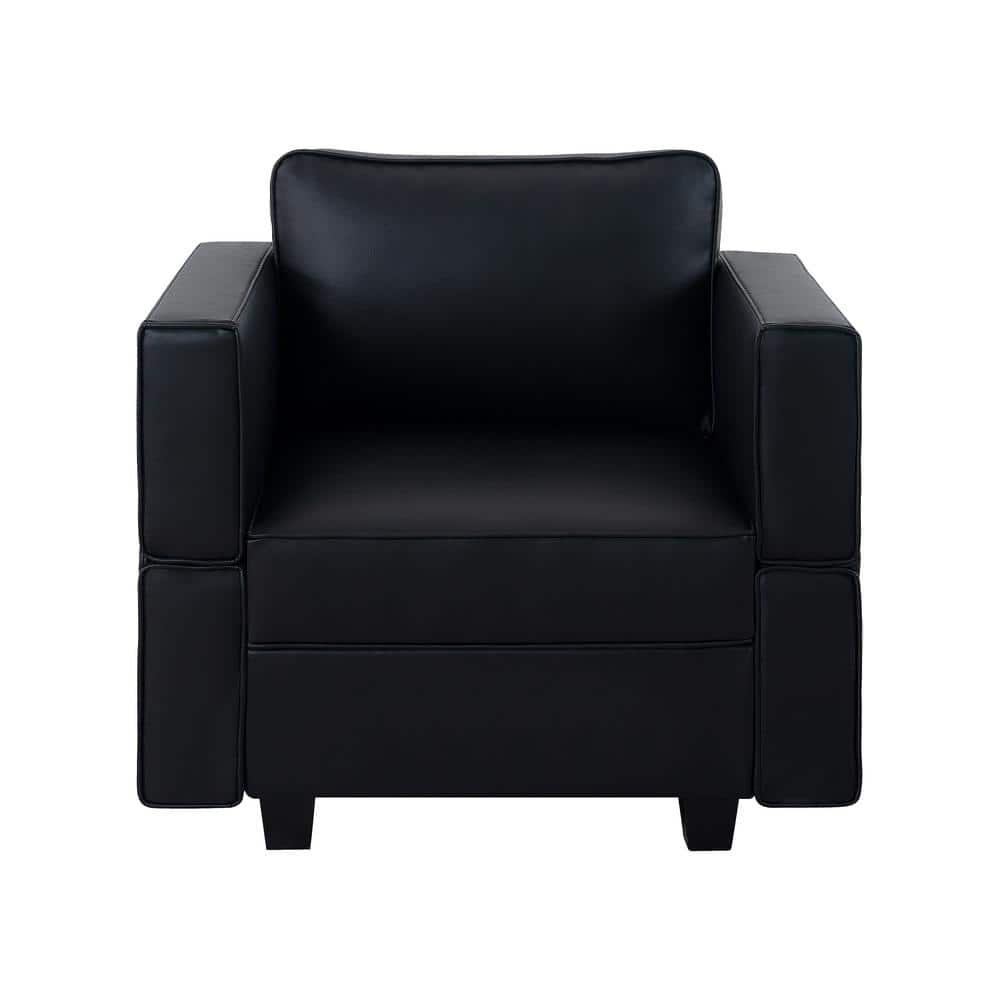 HOMESTOCK 30.71 in. Faux Leather Accent Chair with Ottoman Streamlined ...