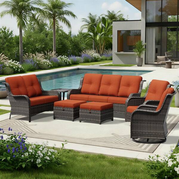 PremDwell 7-Piece Wicker Patio Conversation Set Outdoor Sofa Set with ...