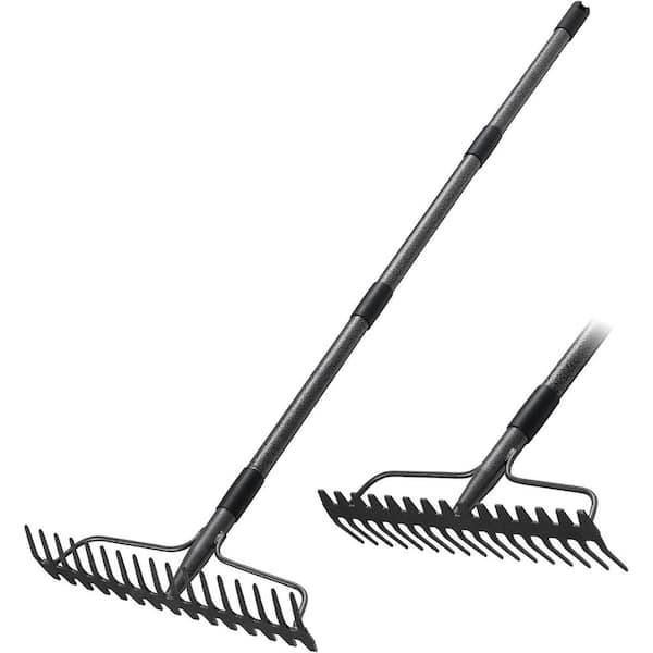 Garden Rake, 63 in. Long Handle, Heavy Duty Metal Bow Rake with 17 ...