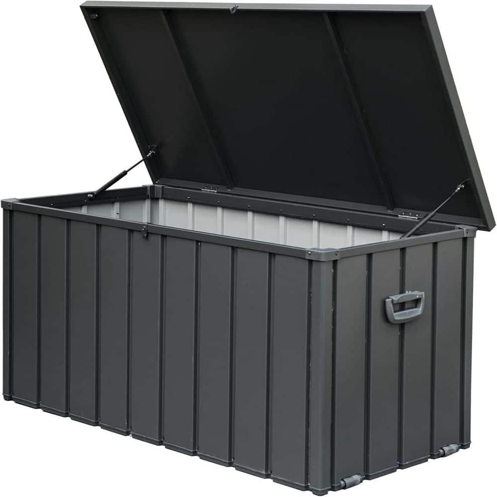 🐾New 100 Gallon Dark Gray Outdoor Storage Steel Deck Box with Labor ...