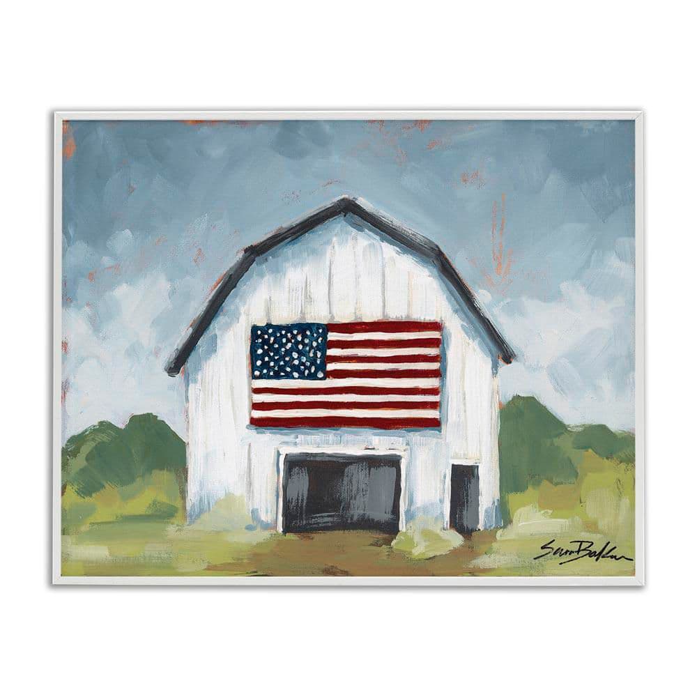 Stupell Industries Patriotic Country Barn by Sara Baker White Framed ...