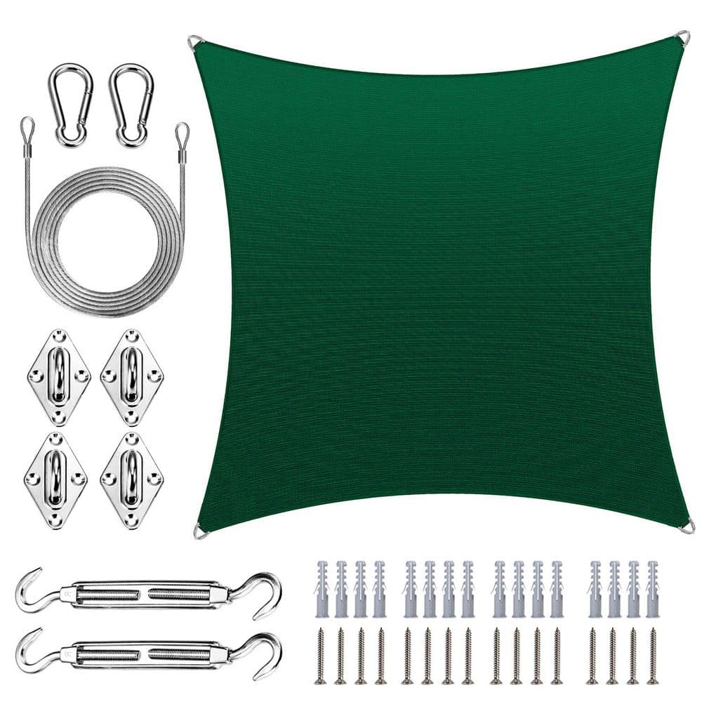 COLOURTREE 24 ft. x 24 ft. Square Pro Ring Sun Shade Sail with Hardware ...