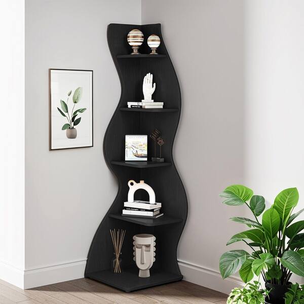 TRIBESIGNS WAY TO ORIGIN Modern 70 in. Tall Black Wood 5-Shelf Corner ...