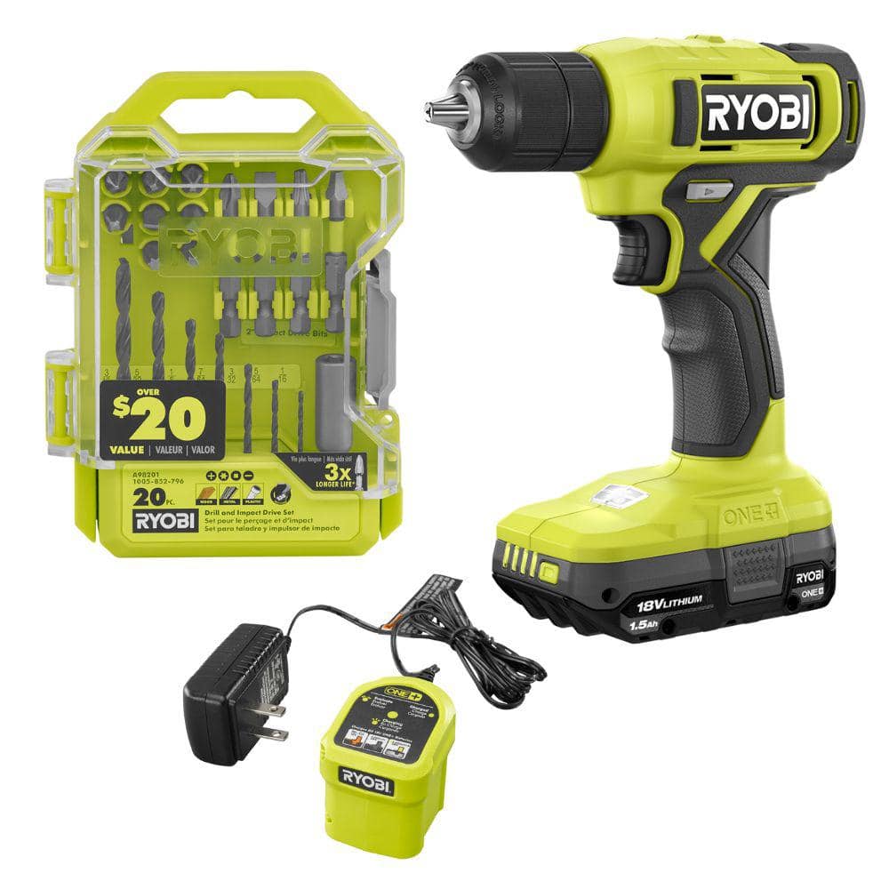 RYOBI ONE+ 18V Cordless 3/8 in. Drill/Driver Kit with 1.5 Ah Battery ...