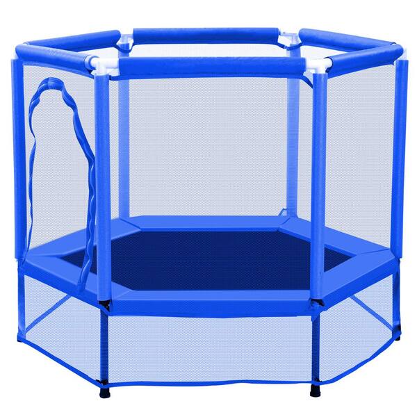 SUNRINX 55 in.Blue Round Mini Toddler Trampoline with Safety Enclosure ...